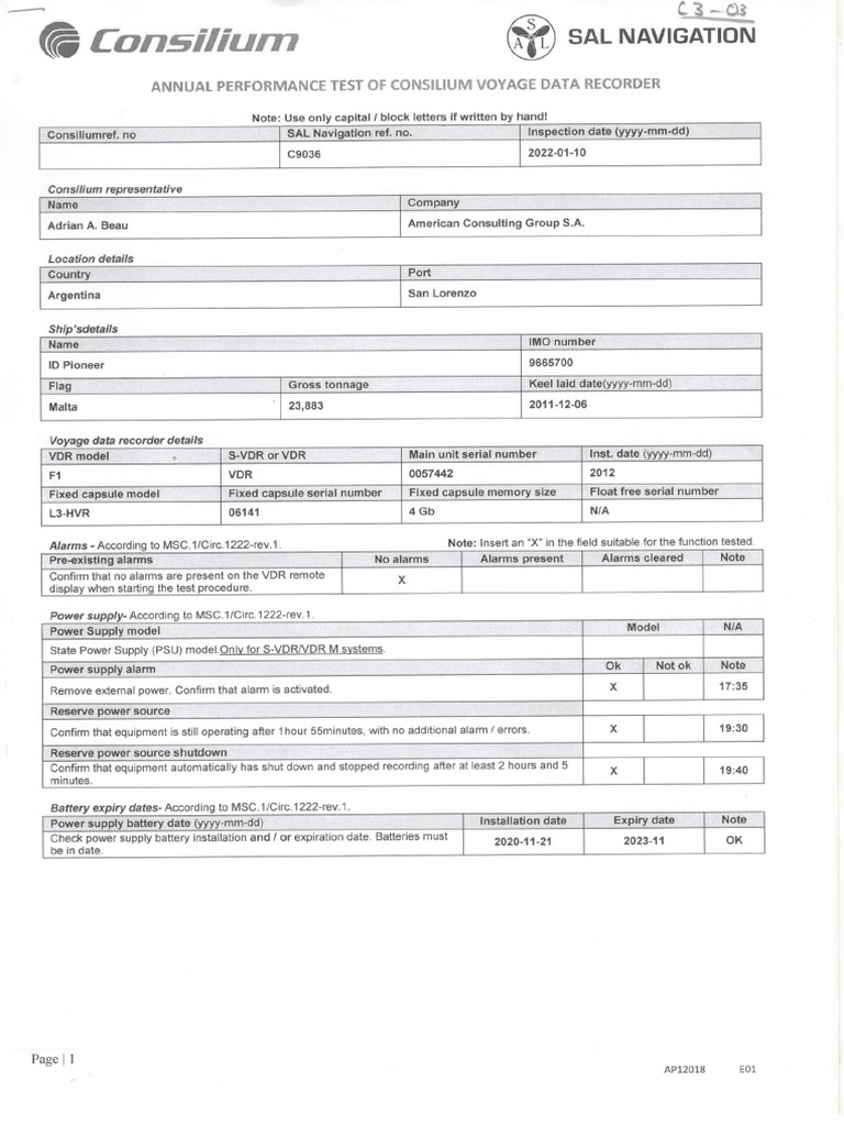 VDR - Annual Performance Test | PDF