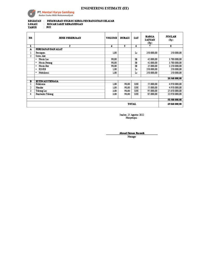 Engineering Estimate (Ee) | PDF