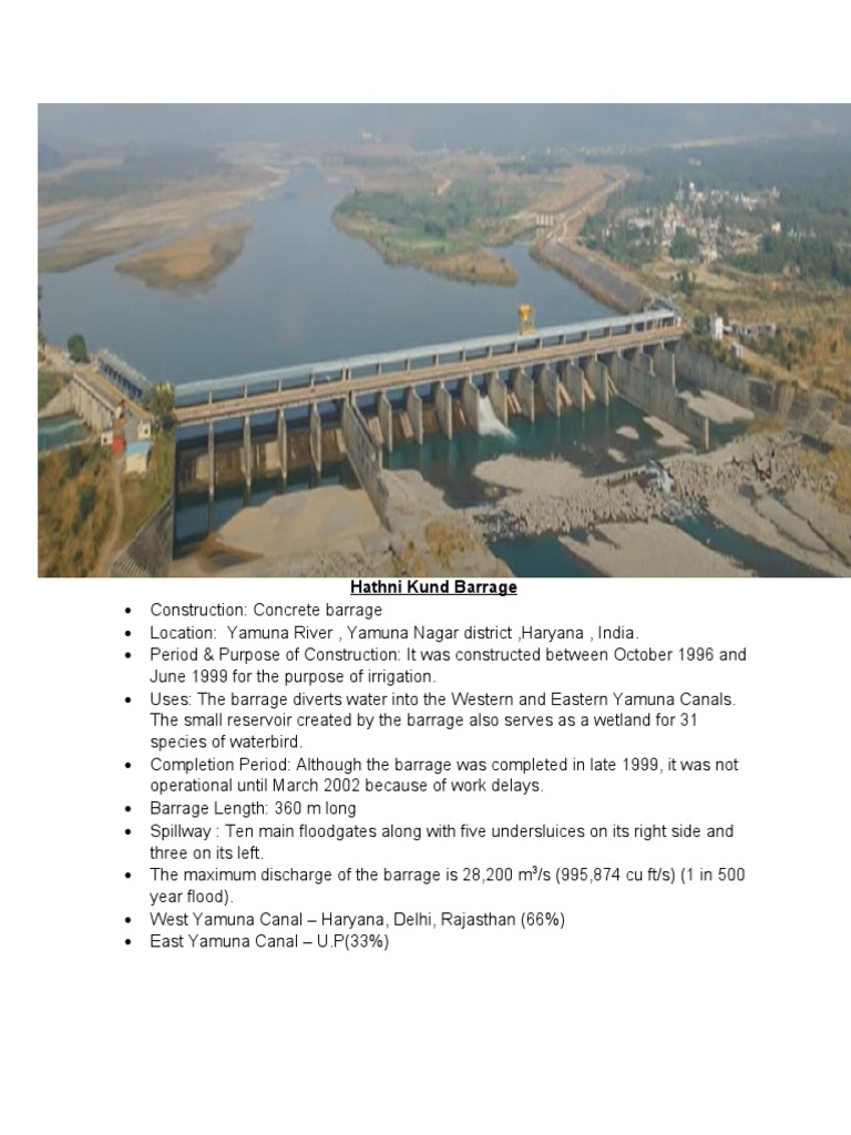 Hathnikund Barrage | PDF | Spillway | Fresh Water