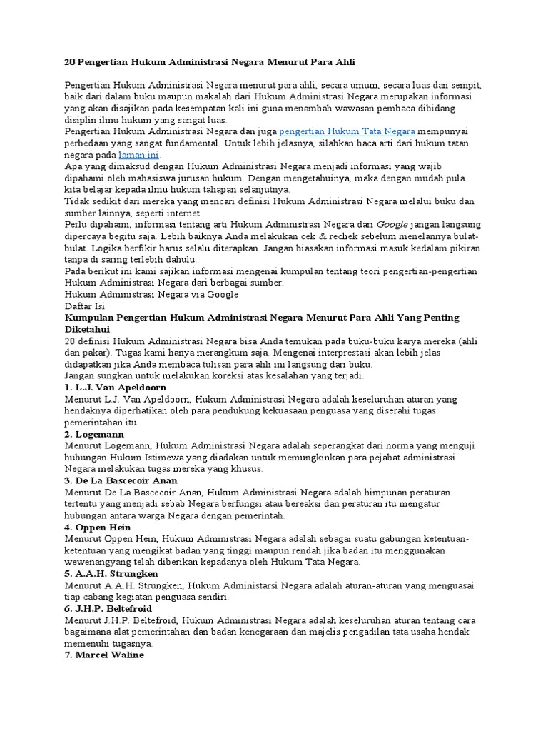 20 Pengertian Hukum Administrasi Negara Menurut para Ahli | PDF