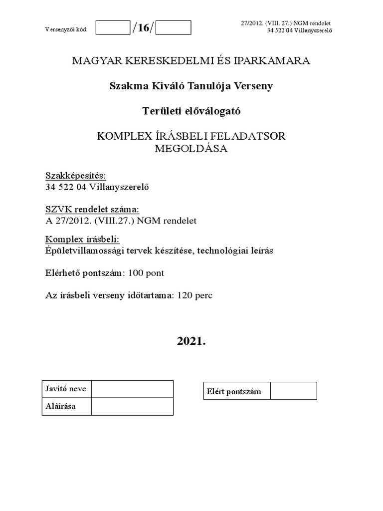 2021 Szakma Kiv+íl+- Tanul+-ja megold+ís | PDF