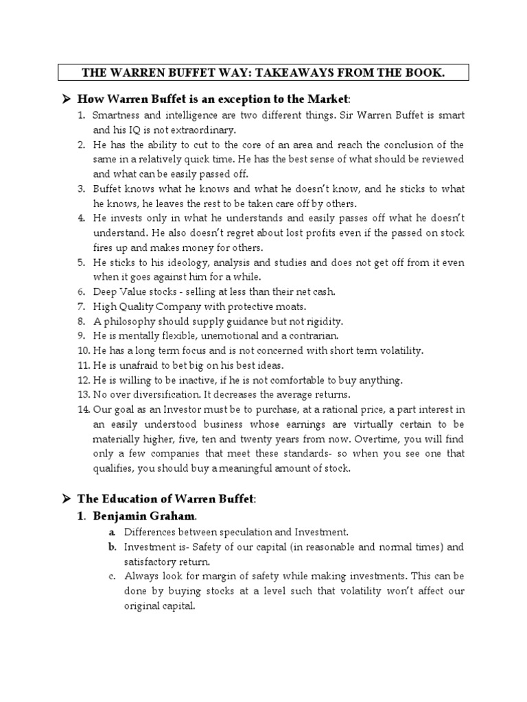 Summary of The Warren Buffett Way | PDF | Investing | Stocks