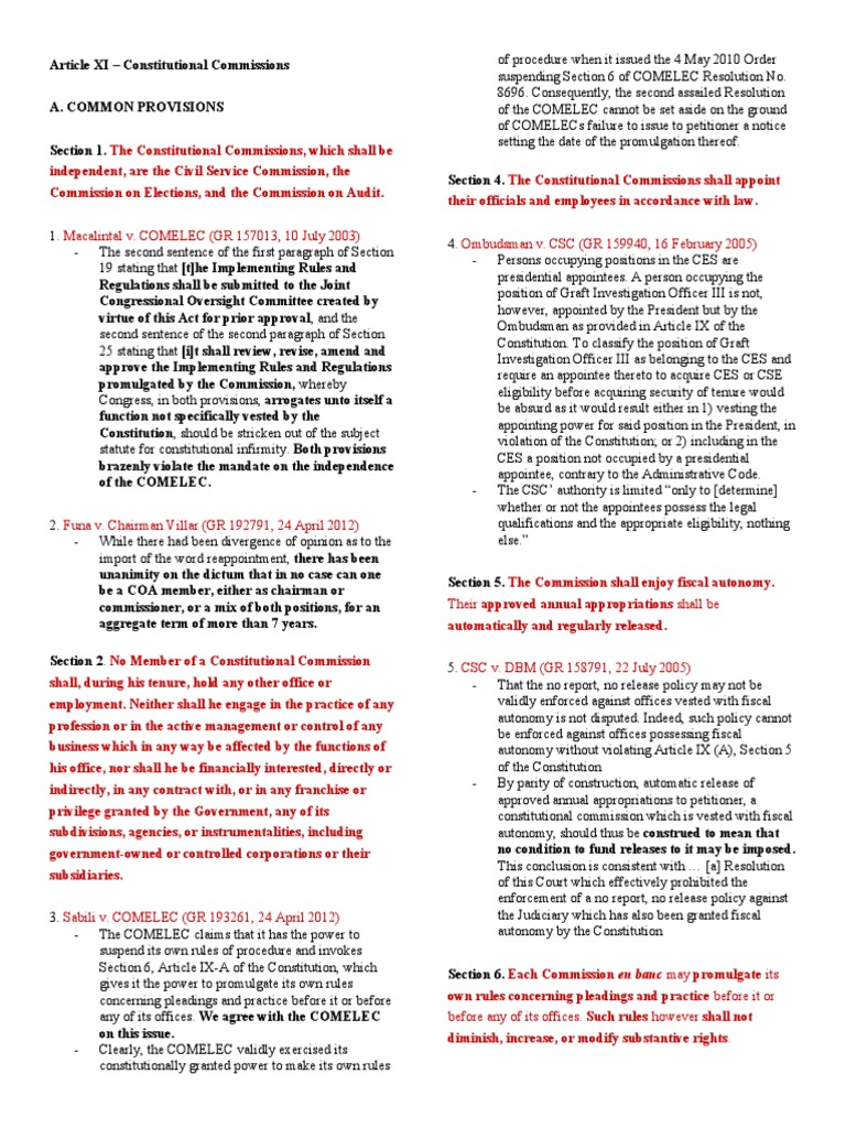 Article XI - Constitutional Commissions | PDF | Certiorari | Commission ...