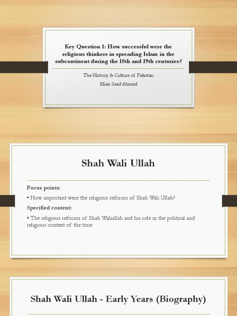 Key Question 1 - Shah Waliullah | PDF