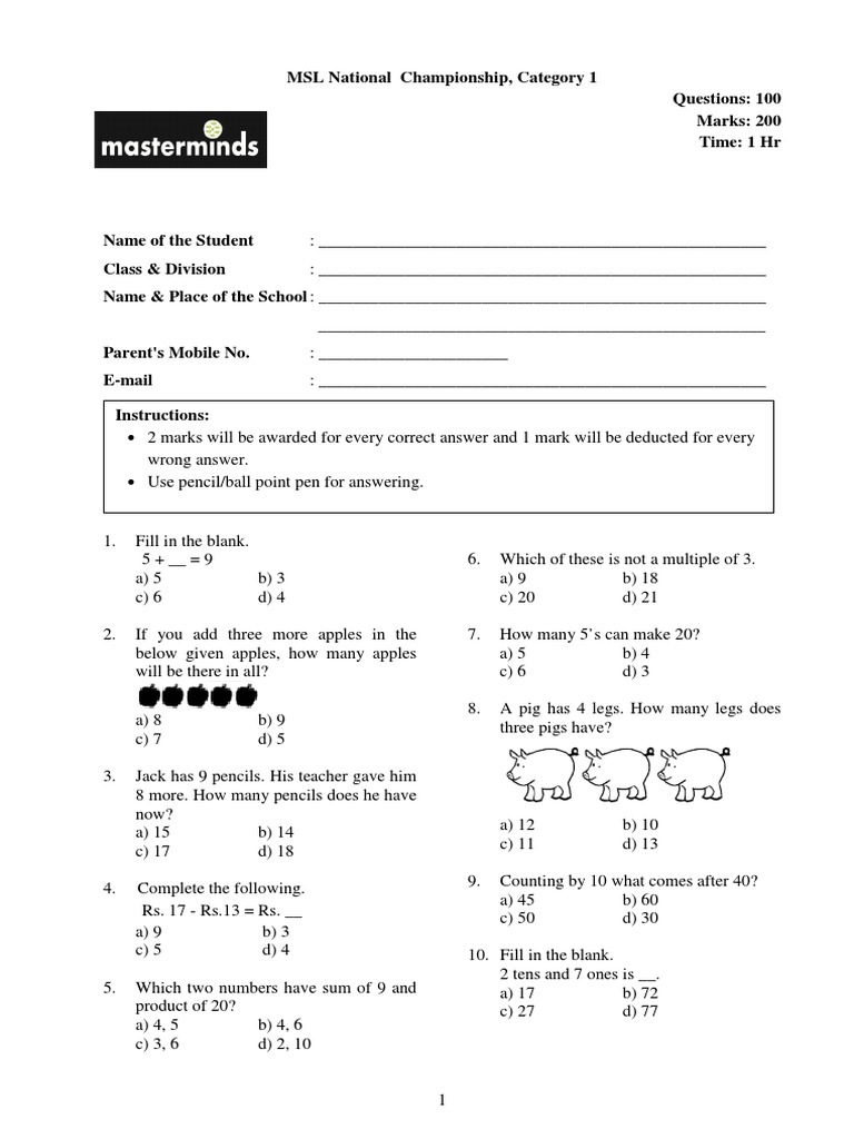 National Level Math Papers 20 21 Cat 1 | PDF | Numbers | Mathematics