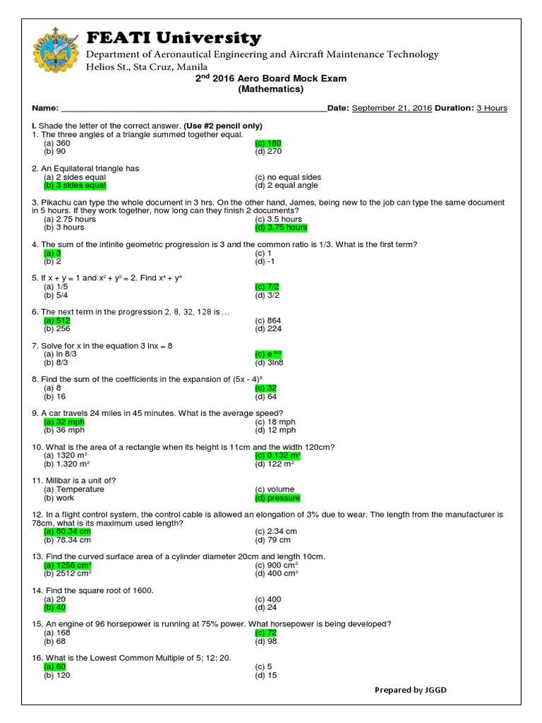 2nd Departmental Mock Exam (Mathematics) Answer Key | PDF | Elementary ...
