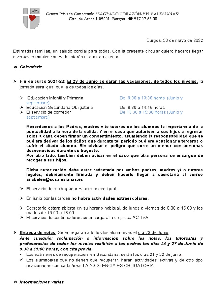 Circular Final Curso 21-22 | PDF