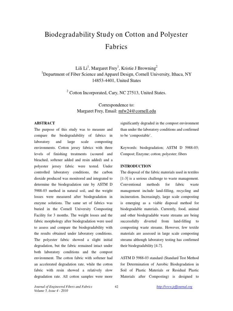 Biodegradability of Cotton vs. Polyester | PDF | Biodegradation | Polyester