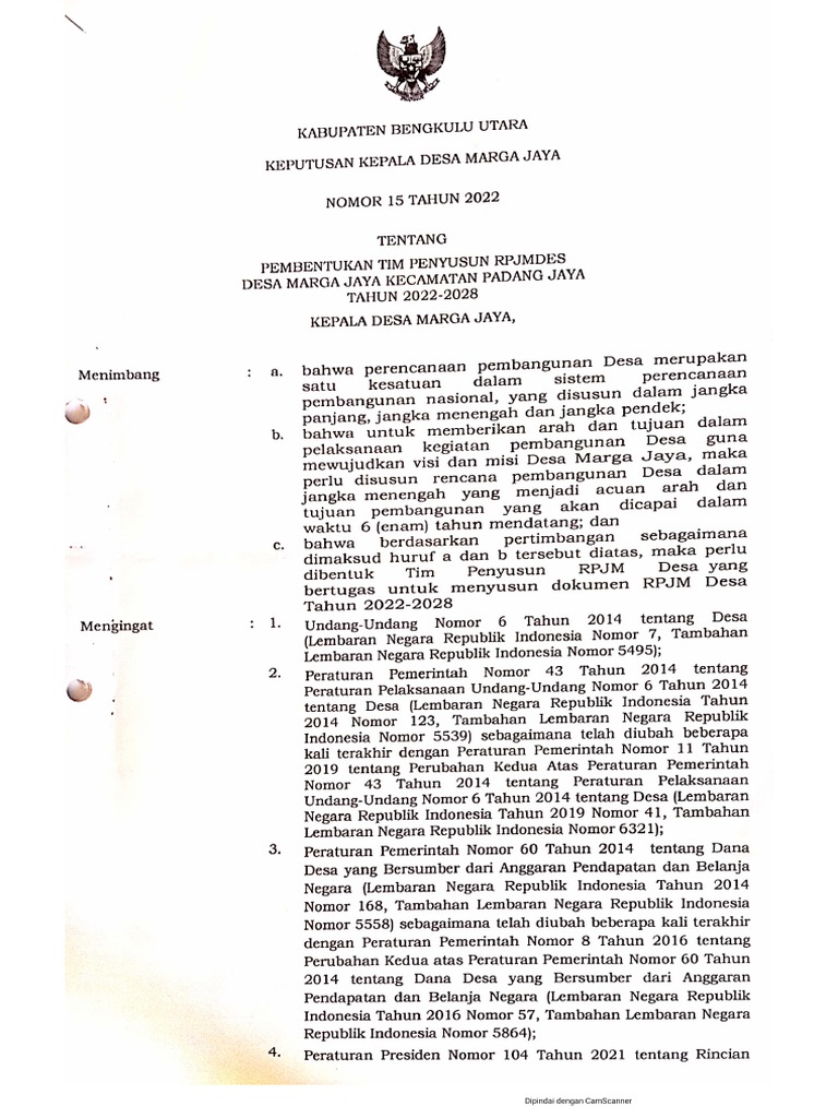 SK RPJMDesa 2022 Marga Jaya | PDF