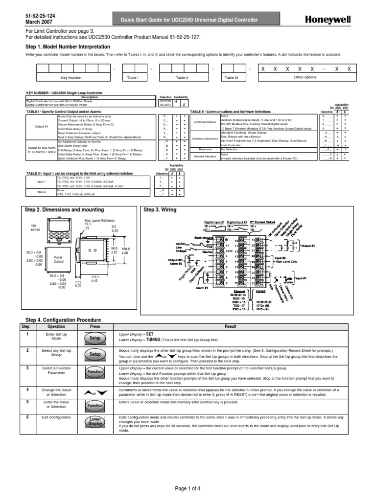 UDC2500 Controller Quick Start Guide | PDF | Amplifier | Relay