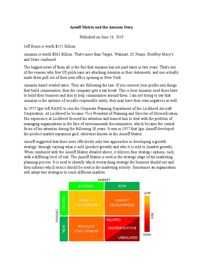 Ansoff Matrix and The Amazon Story | PDF | E Commerce | Business Process