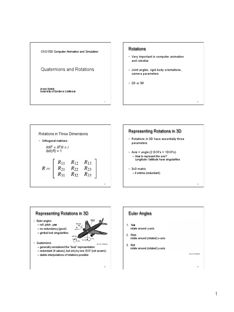 Quaternions cs520 6up | PDF | Mathematical Analysis | Geometry