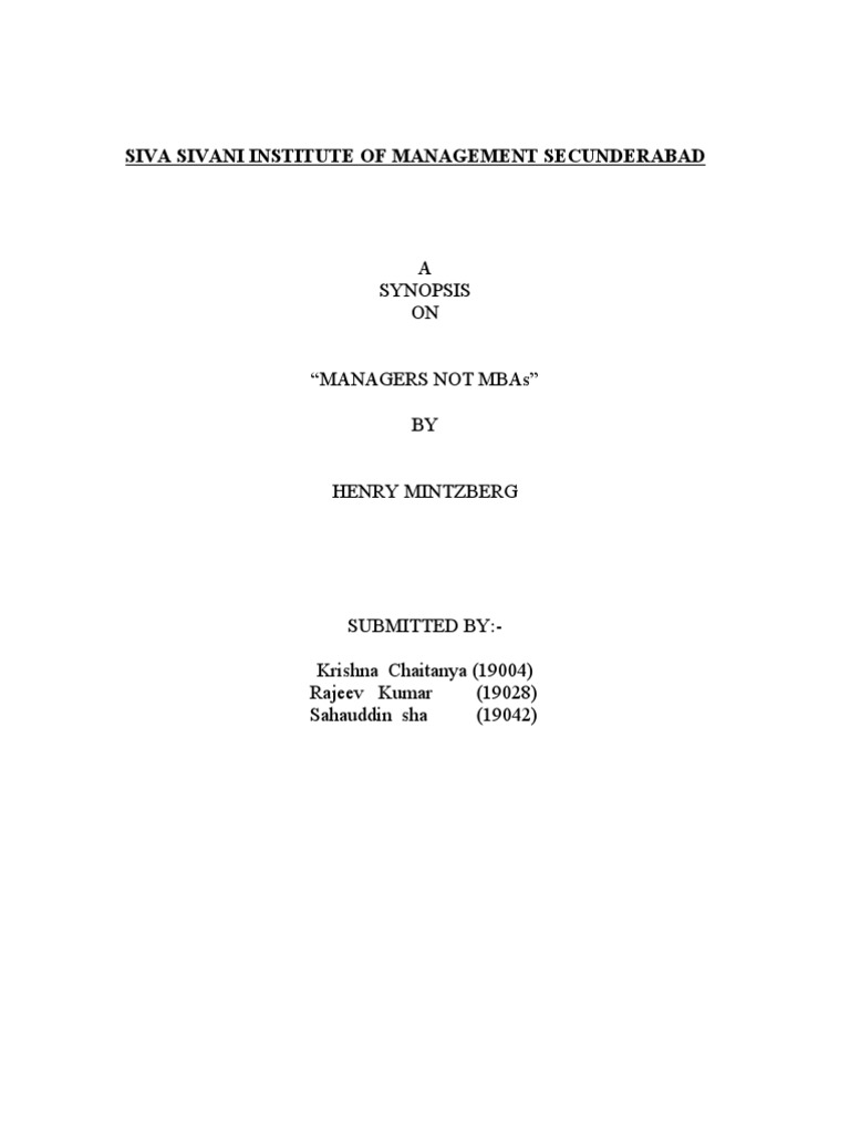 Critique of MBA Education by Mintzberg | PDF | Master Of Business ...