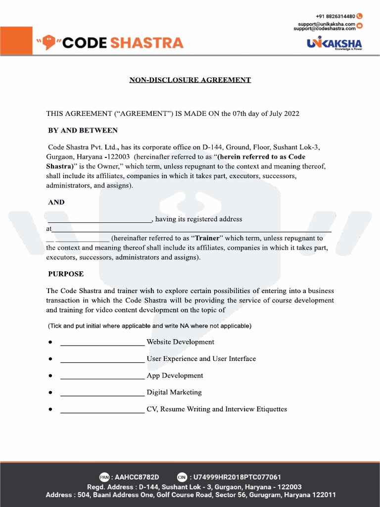 NDA Document for Video Course Development (3) | PDF