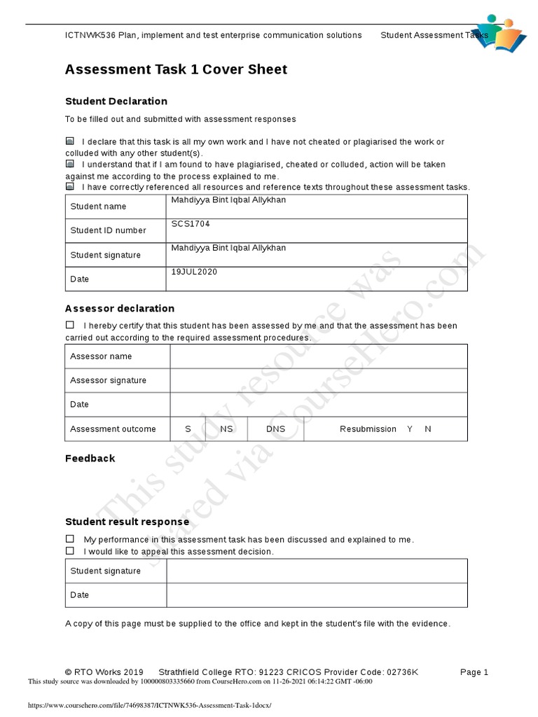 ICTNWK536 Assessment Task 1 | PDF | Computer Network | World Wide Web