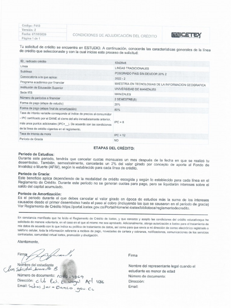 Condiciones de Adjudicación Del Crédito (Formato 413) | PDF