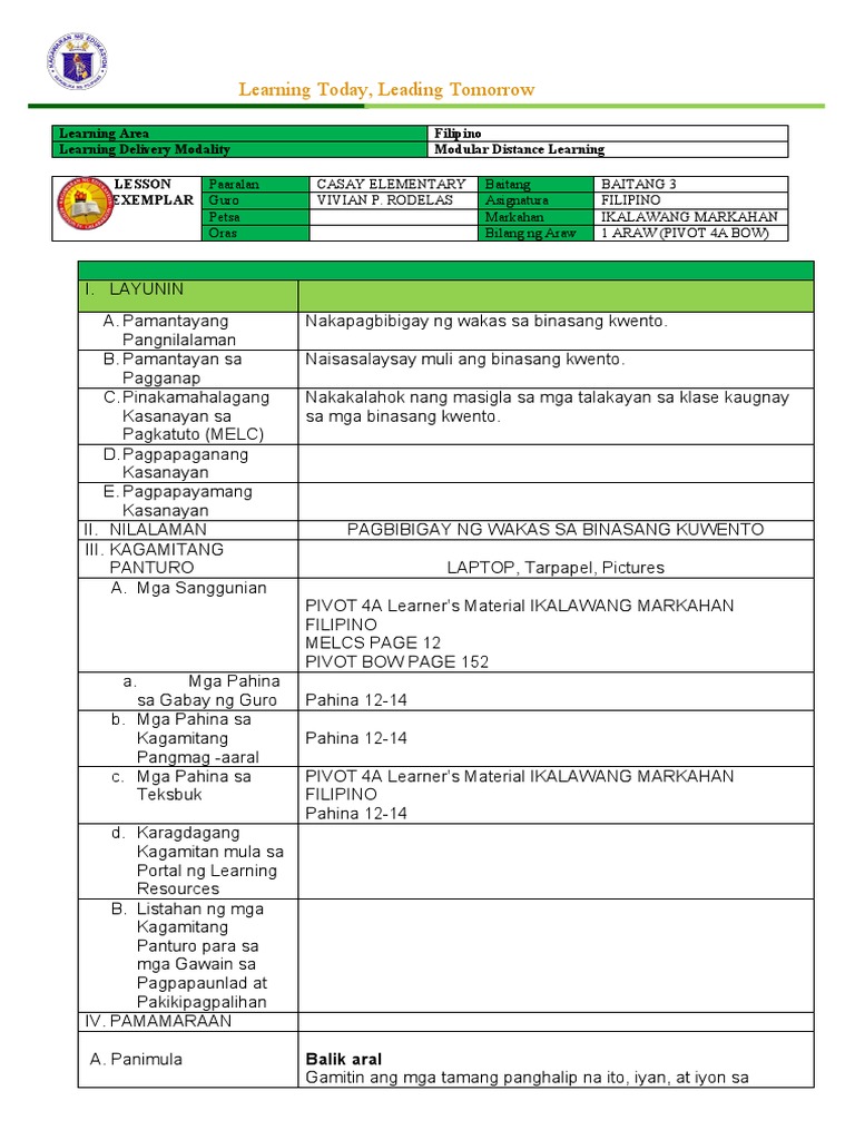 Lesson-Exemplar-Template FILIPINO Q3 Week 3-3 | PDF