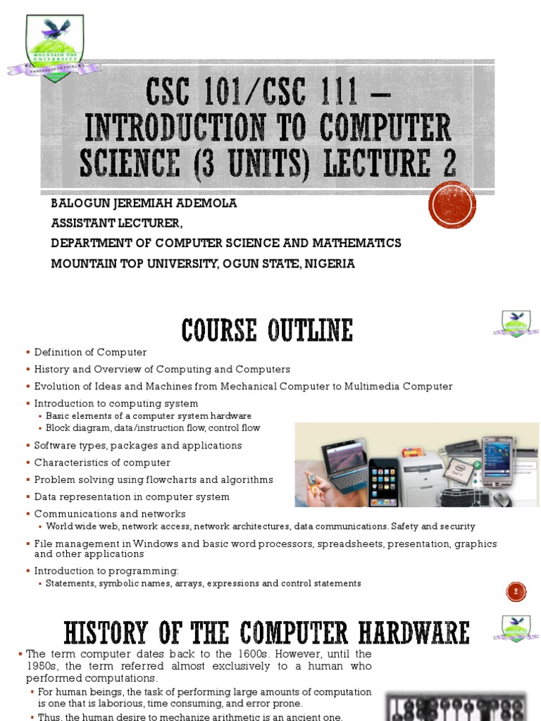 CSC 101-CSC 111 - Introduction To Computer Science - Lecture 2 | PDF | Computer Data Storage ...