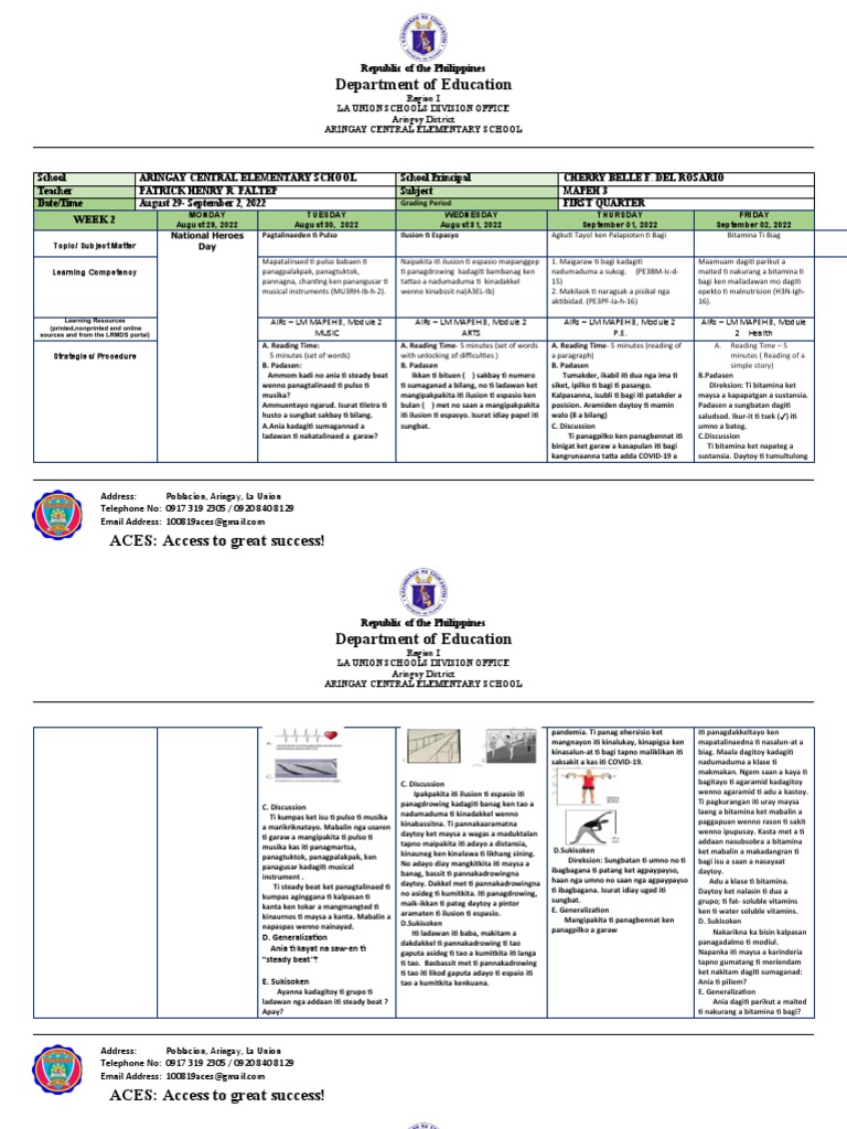 DLL Mapeh Q1 W1-W2-2022-2023 | PDF