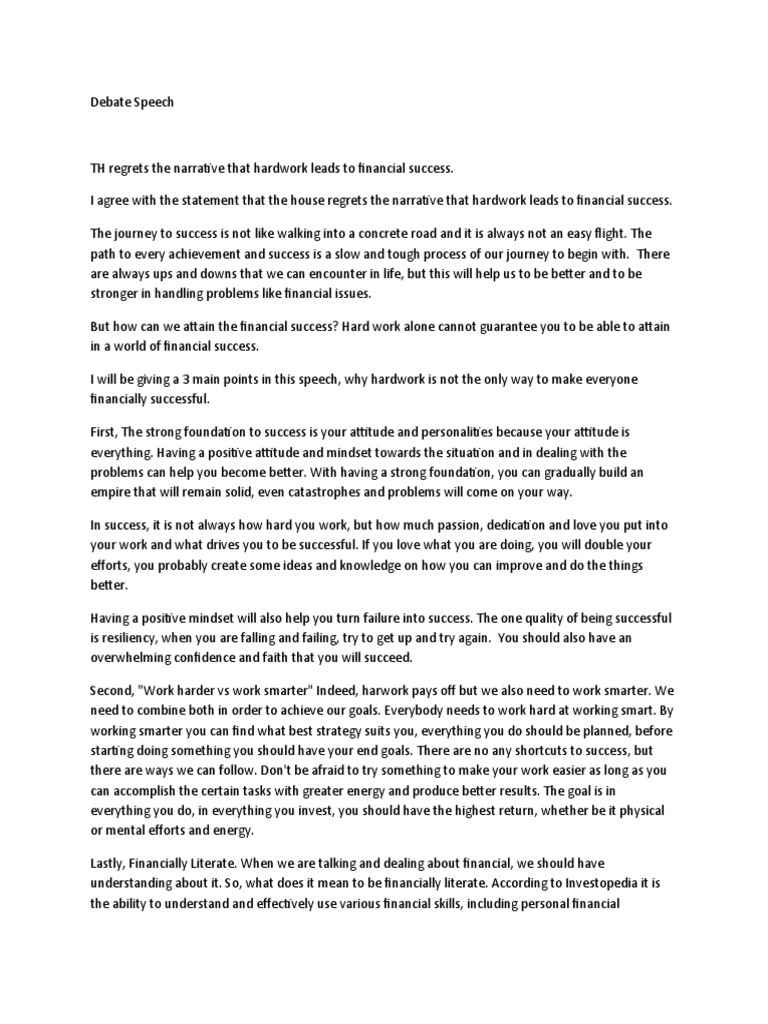 Financial Success Pdf Financial Literacy Goal