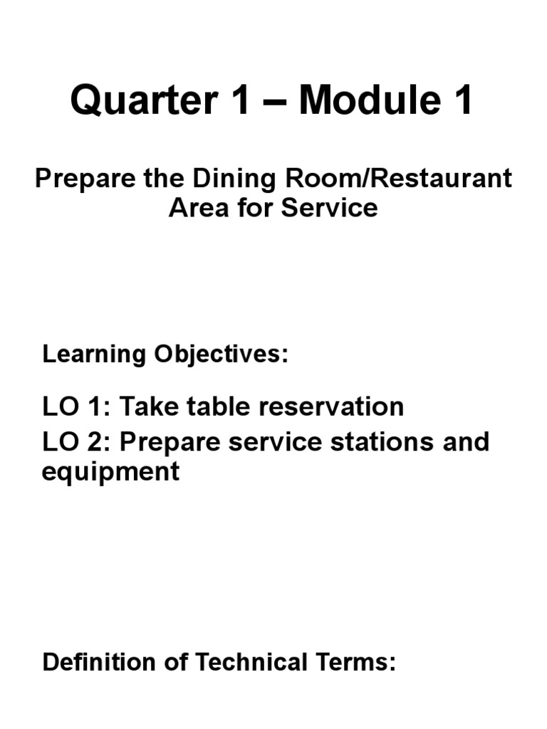 Quarter 1 - Module 1-LO1 FBS | PDF | Foodservice | Tableware