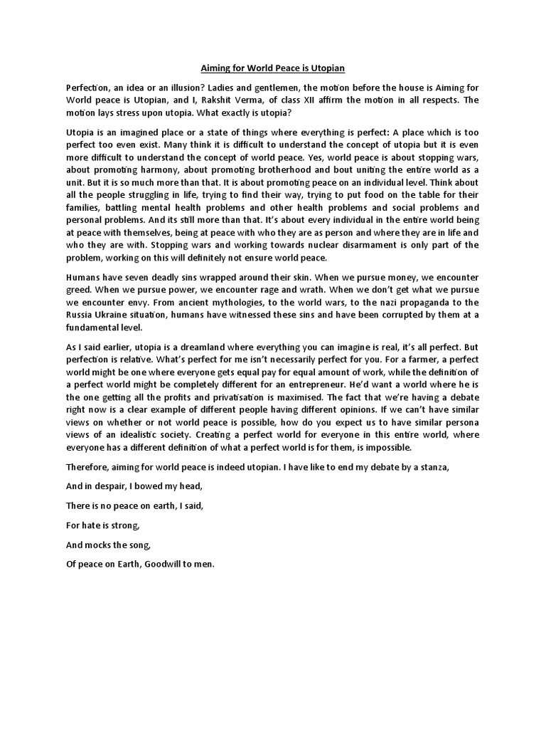 Is World Peace a Utopian Ideal? | PDF | Utopia | Seven Deadly Sins