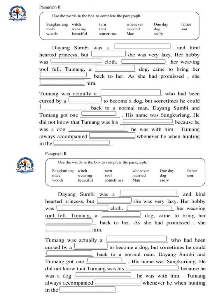 Narrative text fill in the blanks | PDF