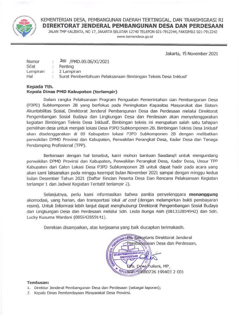 Surat Pemberitahuan Bimtek Desa - Batch 2 | PDF