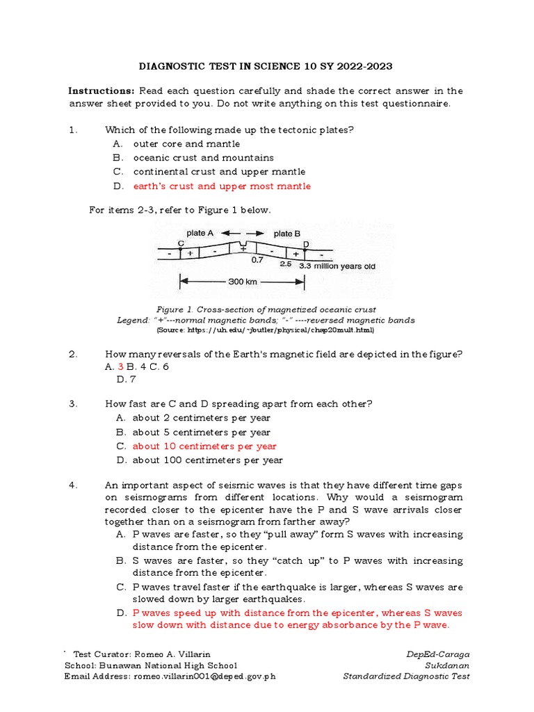 S10 Diagnostic Answer Key | PDF | Radio | Plate Tectonics