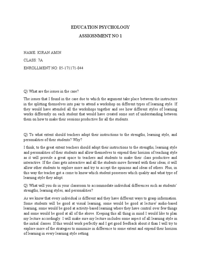 Case Study Pdf Learning Styles Learning