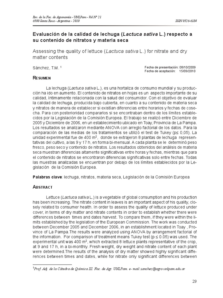 Evaluación de La Calidad de Lechuga (Lactuca Sativa L.) Respecto A ...