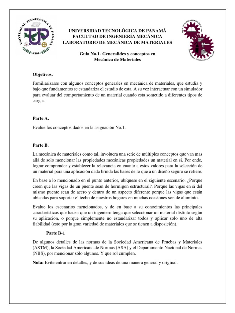 Guia No.1-Mecánica de Materiales-Conceptos y Generalidades | Descargar gratis PDF | Viga ...