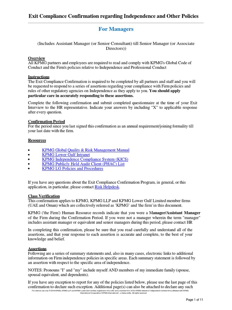 Independence Confirmation Affidavit for Managers 2019 | PDF | Financial ...