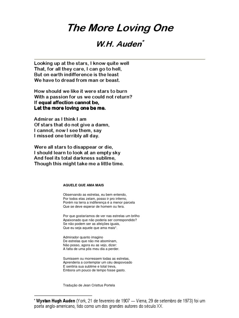 The More Loving One (W. H. Auden) | PDF | Arte