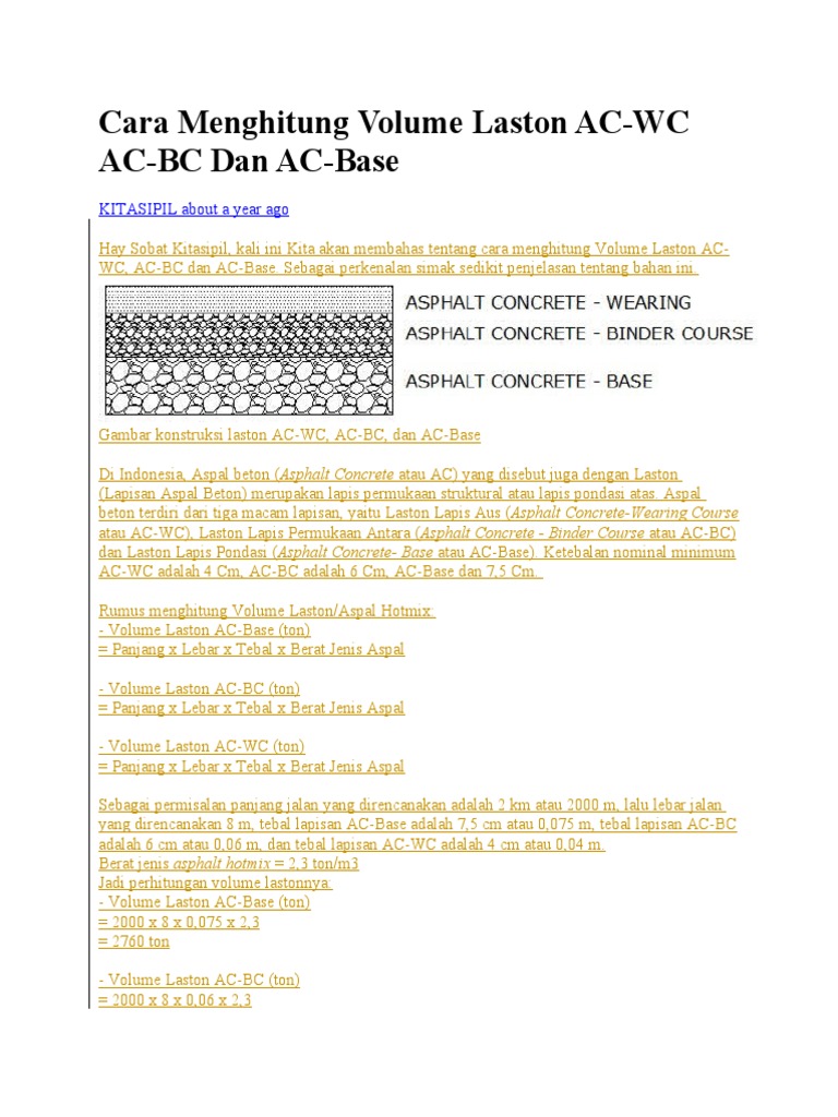 Cara Menghitung Volume Laston AC | PDF