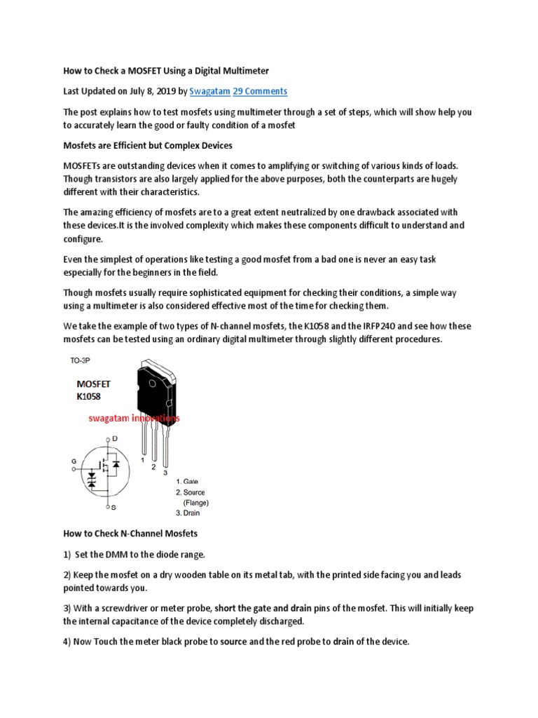 How To Check A MOSFET Using A Digital Multimeter | PDF | Mosfet | Field ...