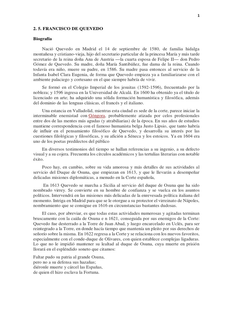 Biografía de Francisco de Quevedo | PDF | Amor | Poesía