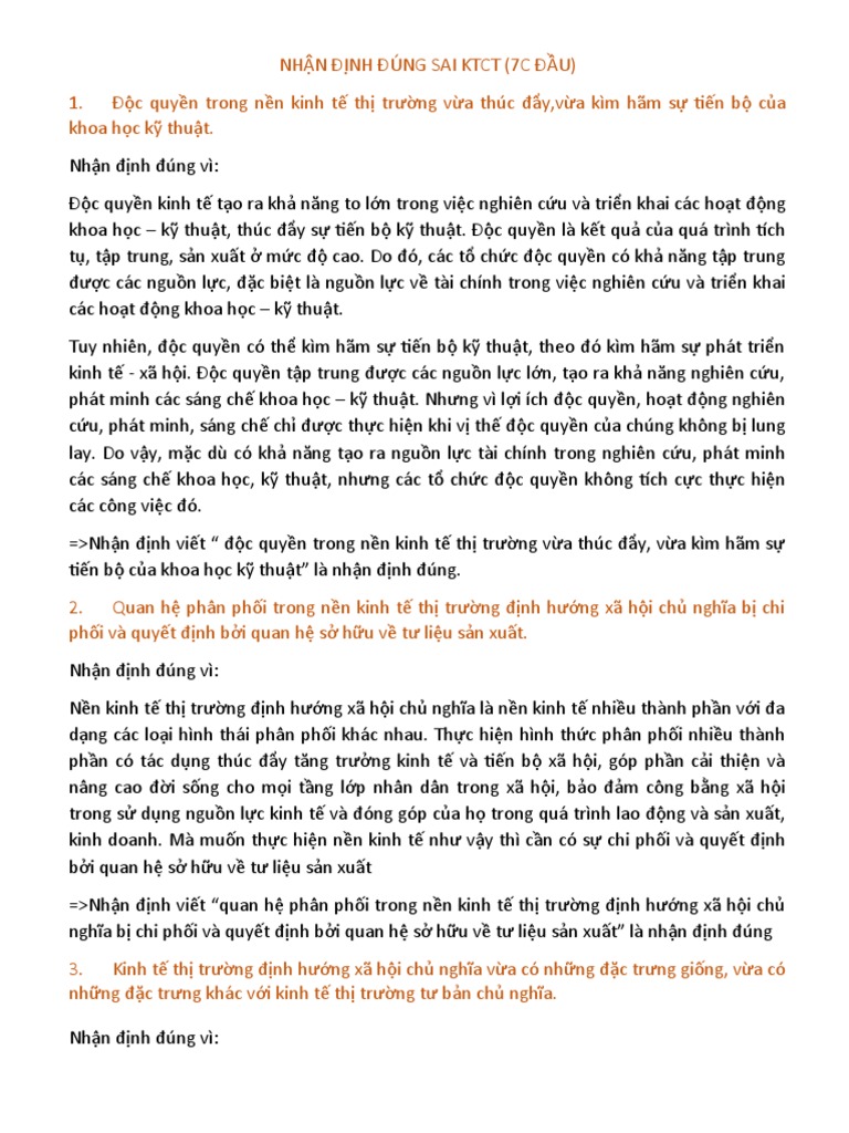 NHẬN ĐỊNH ĐÚNG SAI KTCT 7c đầu | PDF