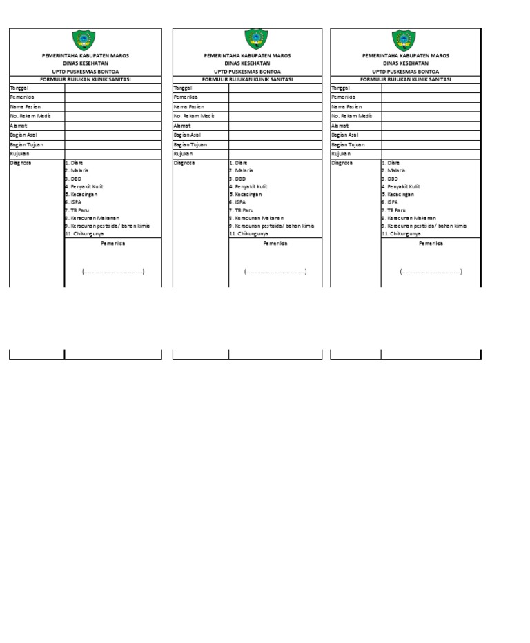 Form Rujukan Klinik Sanitasi | PDF