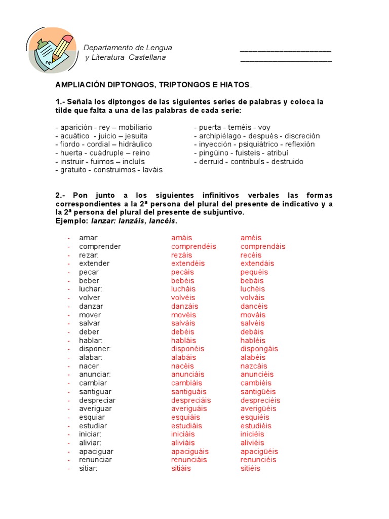 Acentuación Diptongos. Solucionario | PDF | Lingüística | Idiomas