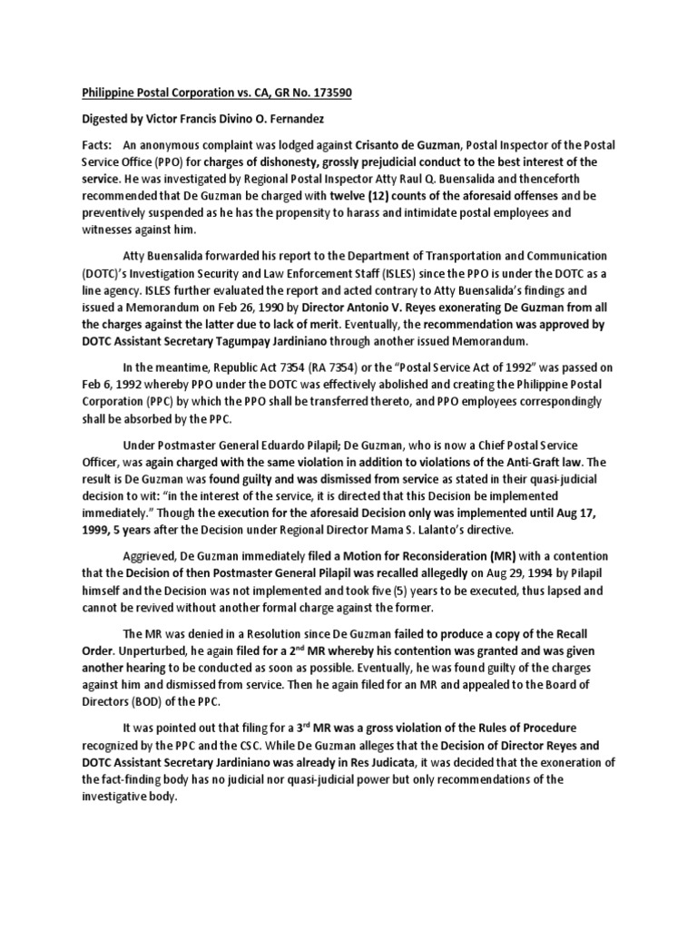 PPC V CA Crisanto de Guzman Case (VF Fernandez Digest) | PDF
