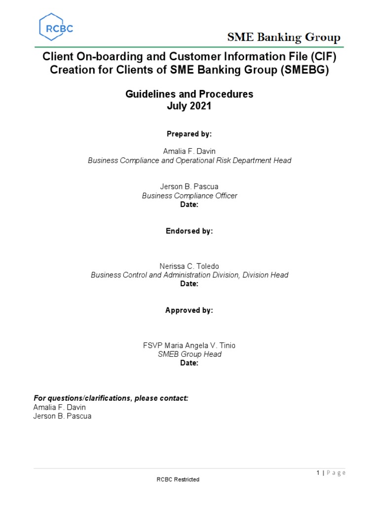 Client On-Boarding and CIF Creation Manual - Fixed (1) - With SF ...