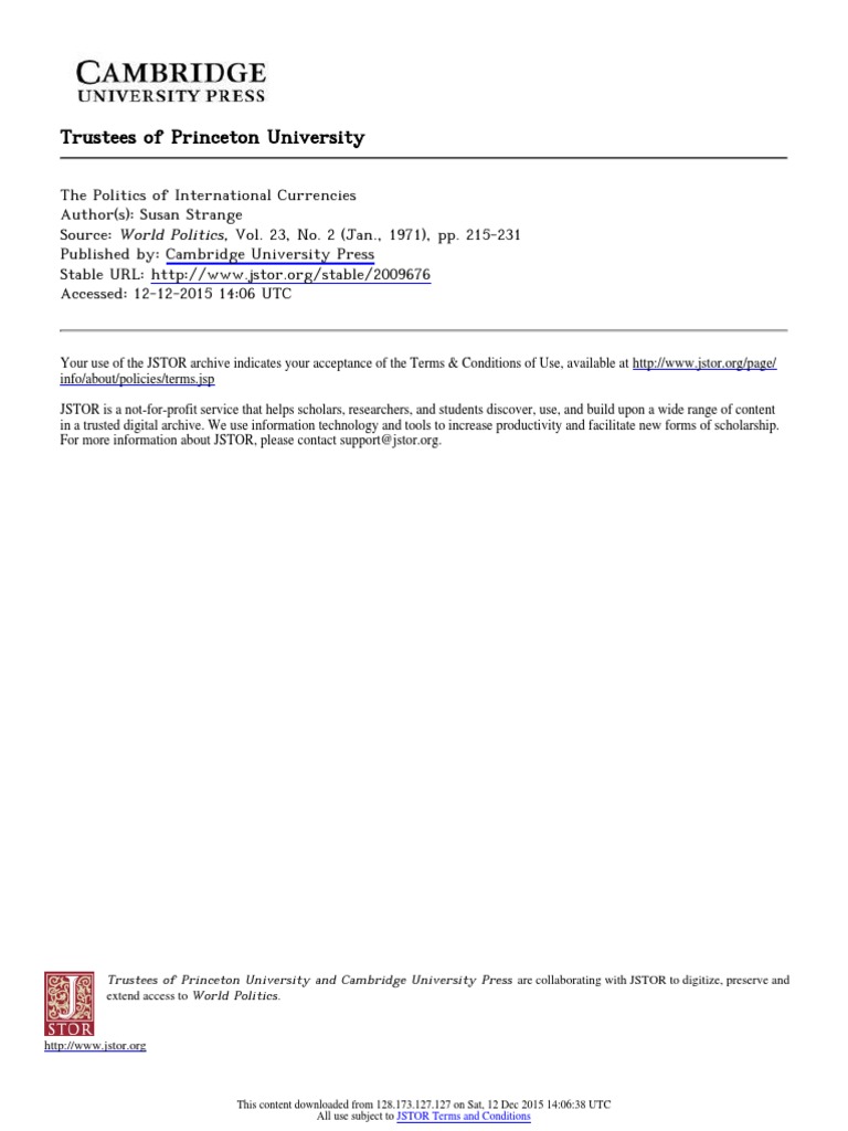 Strange, Susan (1971) The Politics of International Currencies. World ...