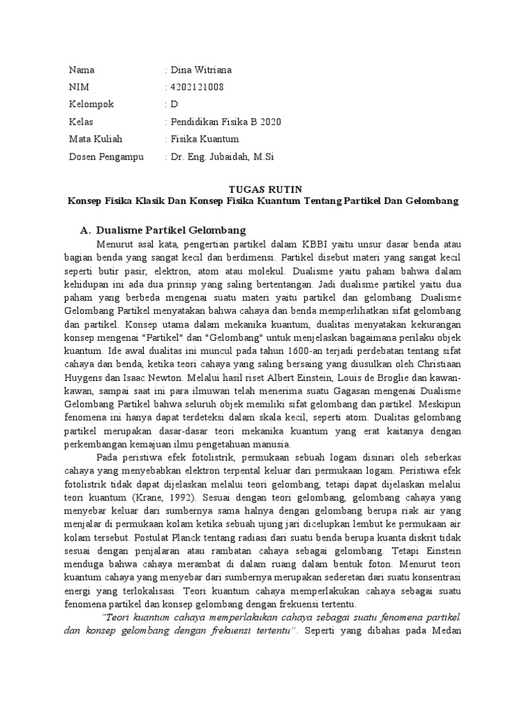 Dualisme Partikel-Gelombang Fisika Kuantum | PDF