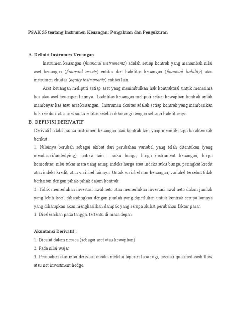 PSAK 55: Instrumen Keuangan dan Derivatif | PDF