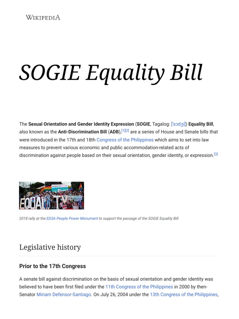 SOGIE Equality Bill - Wikipedia | PDF | Government | Philippines