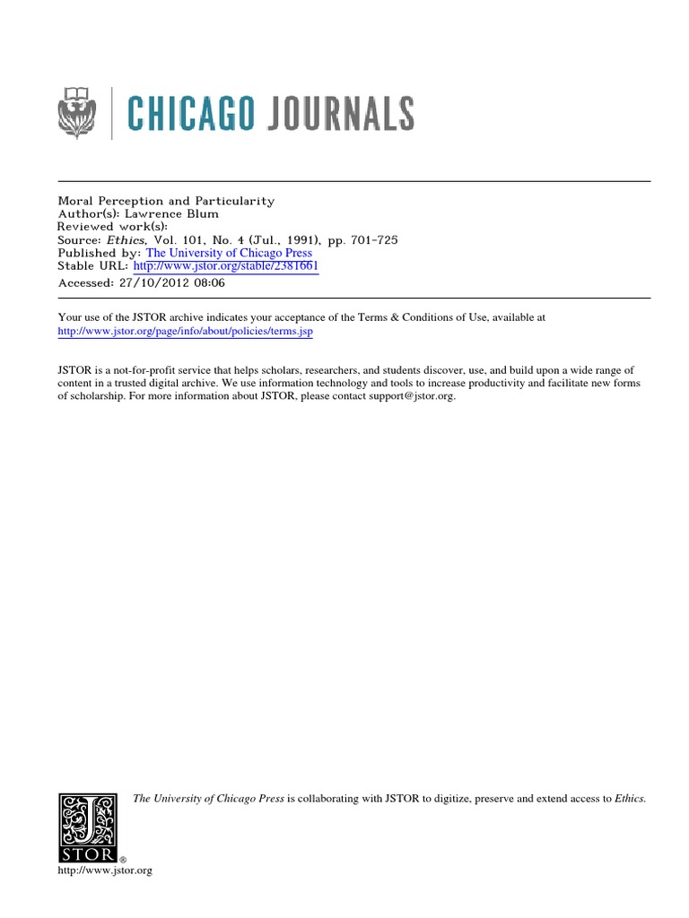 Blum Moral Perception and Particularity | PDF | Perception | Immanuel Kant
