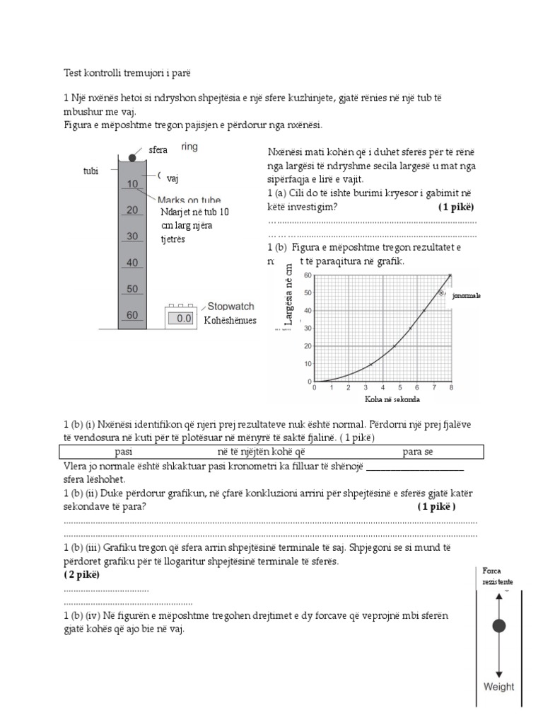 Fizika 10 Test Tremujori I Grupi A | PDF