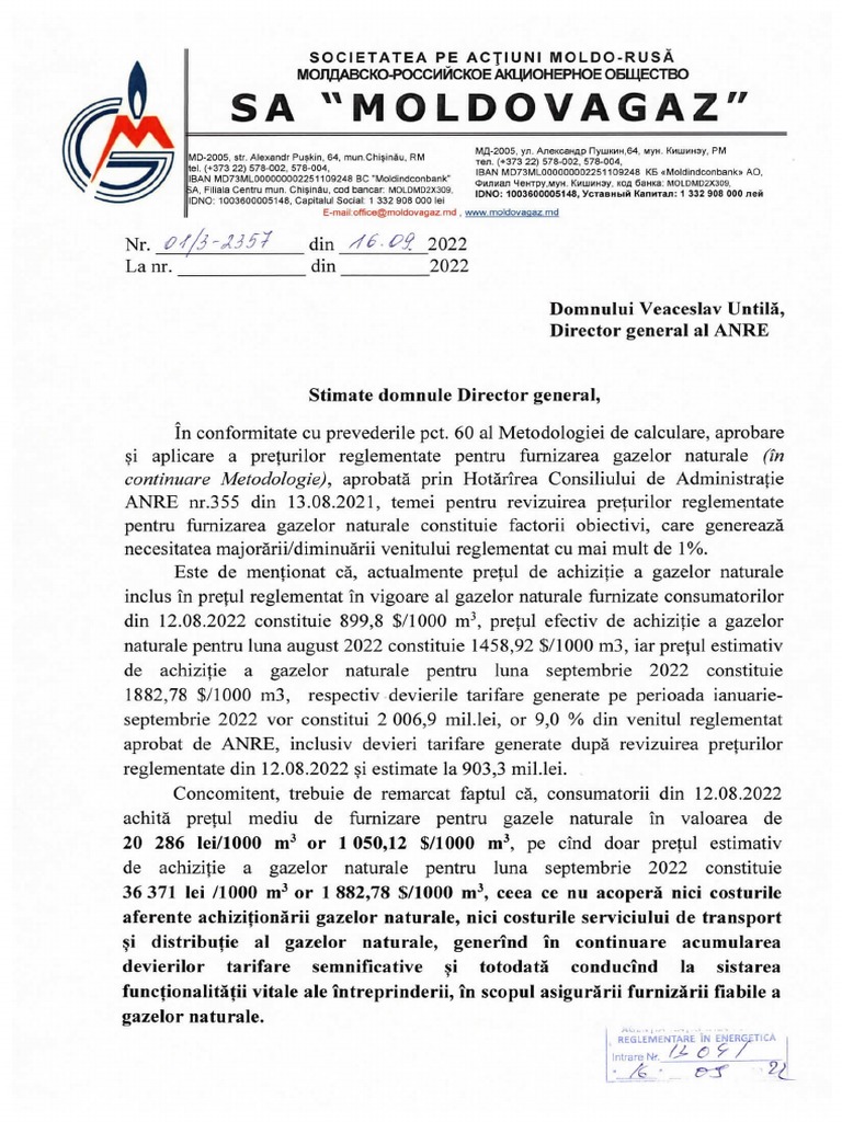 Solicitare S.A Moldovagaz | PDF