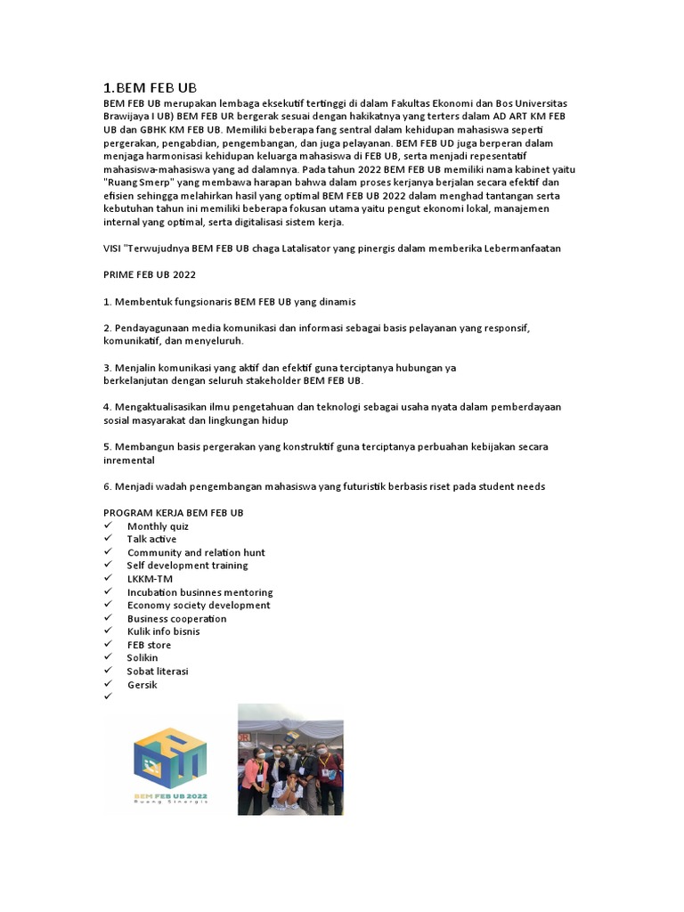 Struktur dan Program BEM FEB UB 2022 | PDF